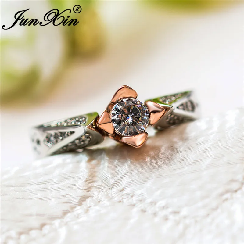 JUNXIN Би-цветные серебряные золотые розовые цветочные кольца для ...