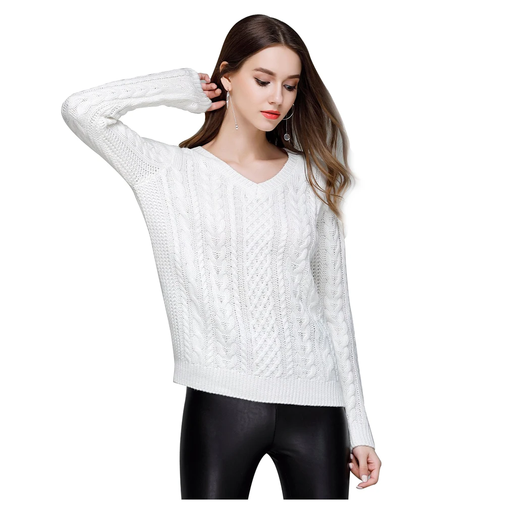 Women's New Arrival Sweaters and Pullover V neck Slim Solid Color Wave ...