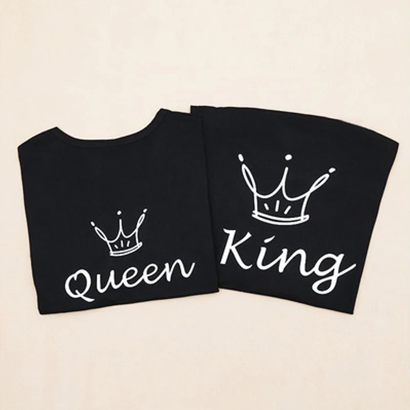 1 unid casual parejas Rey reina carta impresión verano manga corta Top ...