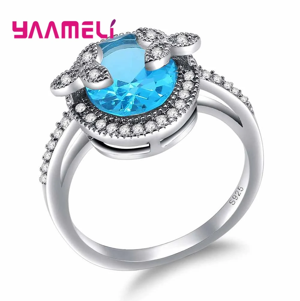 Top Quality Lovely Beautiful Ocean Blue Stone Round Crystal Ring ...