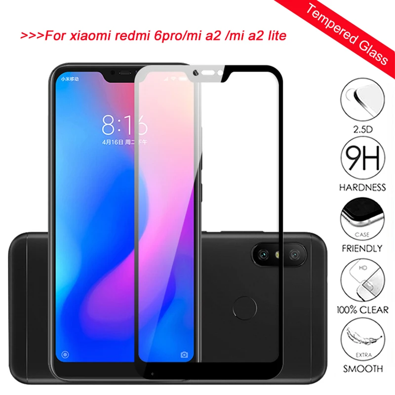A2 lite ป้องกันสำหรับ xiaomi redmi 6 pro Screen Protector กระจกนิรภัย ...