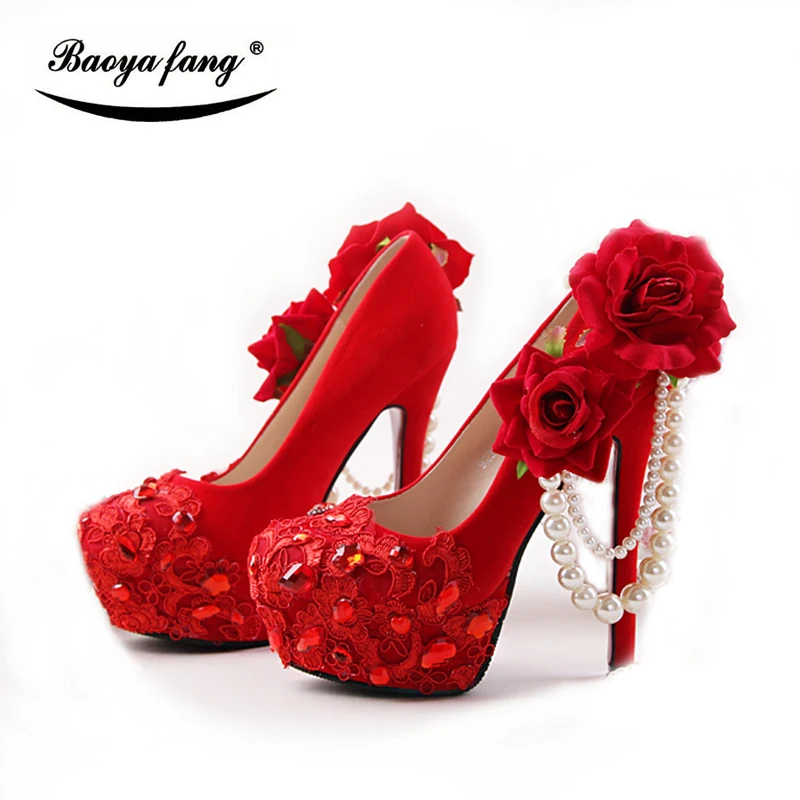 New Arrival Red color Flock Women wedding shoes Bride 8cm/11cm/14cm ...