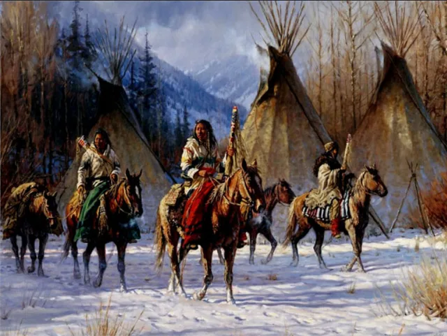 Inheemse Amerikaanse Paarden Wigwams Sneeuw Art Indianen Muurstickers ...