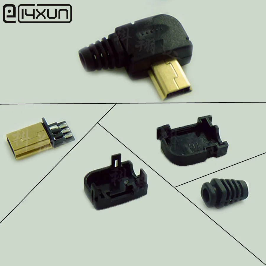 5pcs Mini USB 4PIN Welding Type Male Plug 90 Degrees Gold Plated ...