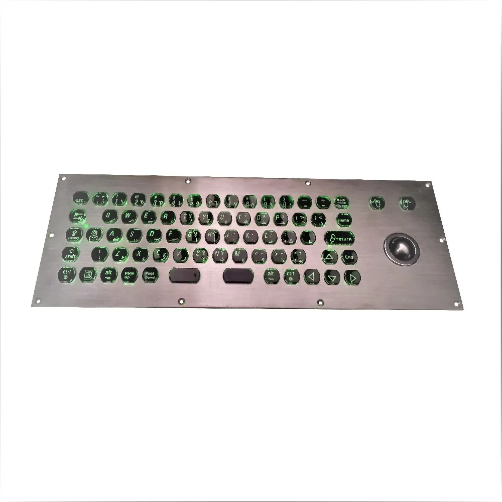69 keys green colour backlight metal keyboard with trackball, LED ...