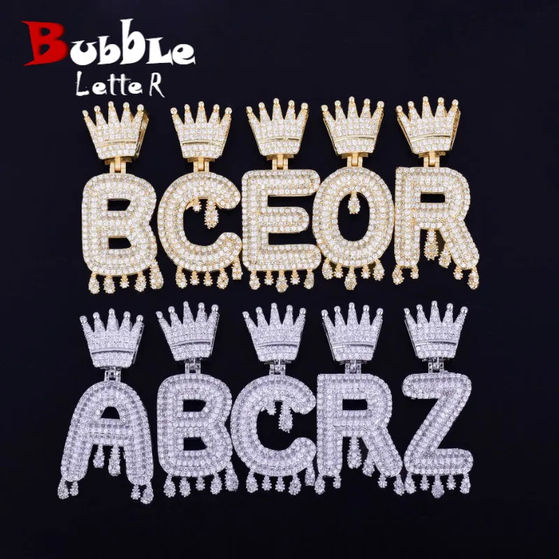 Crown Bail Drip Initials Bubble Letters Chain Necklaces & Pendant For ...