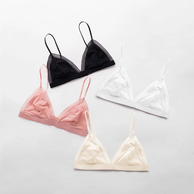GUIYI Female 100% Silk French Triangle Cup Bra Sexy Lace Thin Without ...