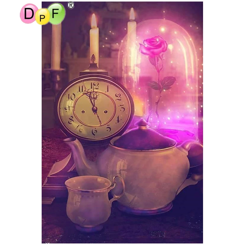 DPF 5D DIY diamond embroidery Rose clock cup diamond painting Cross ...