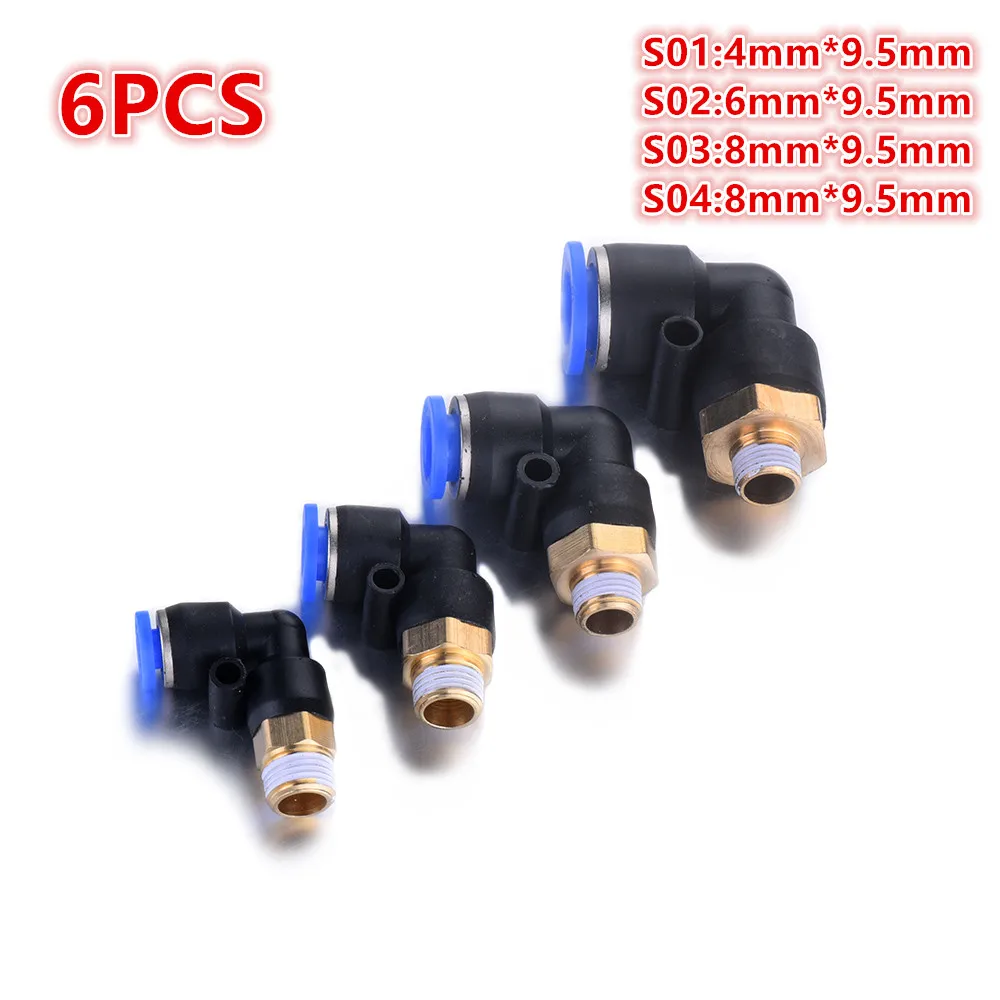 6PCS 90 Degree 4/6/8/10mm*9.5mm Air Flow Speed Control Valve Pneumatic ...