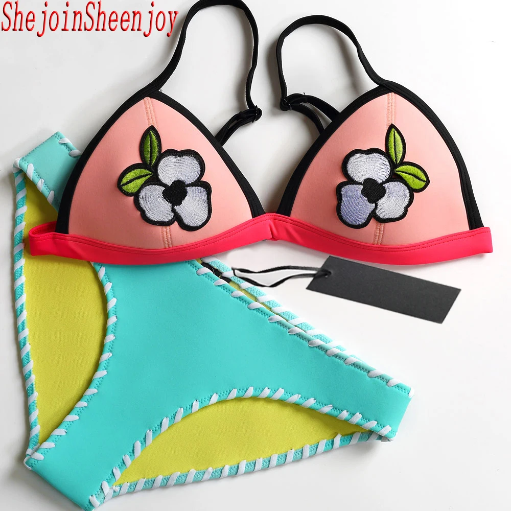 New Sexy Handmade Crochet Bikini Set Women Neoprene Swimsuit Bikini