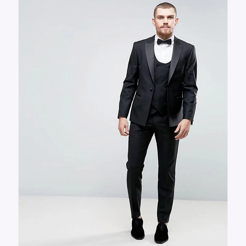 Homem Terno Fino Terno Cinza de carvão vegetal Pesked Lapela Smoking ...