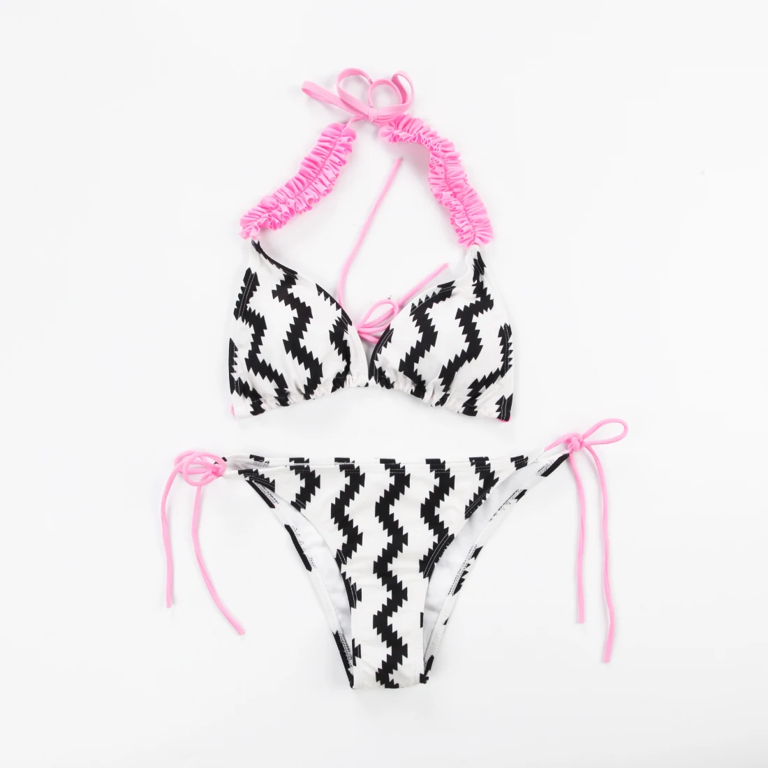 Women Sexy Bandage Wave Print Low Waist Bikini Set Push Up Padded