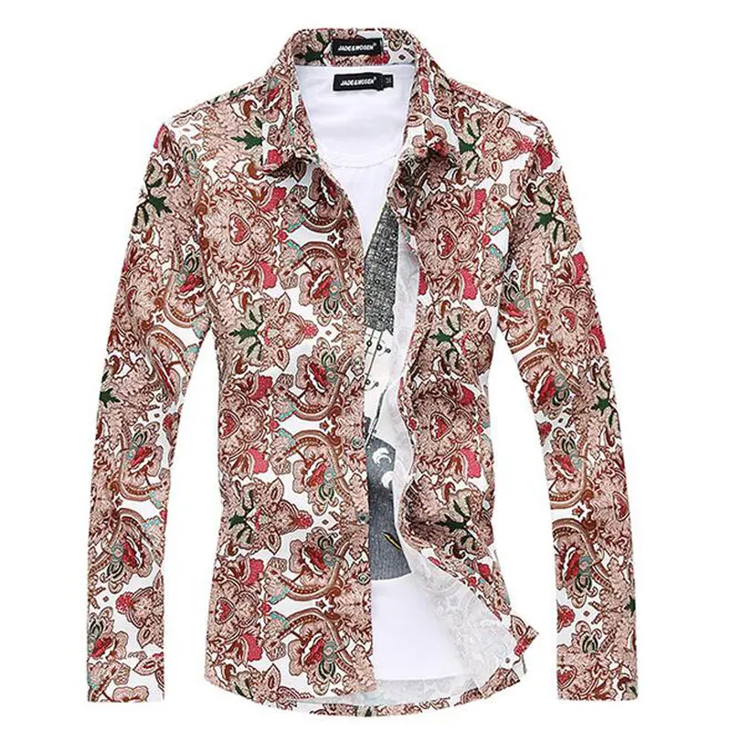 Fit 120KG Men Flower Printed Blouse Slim Fit Autumn Floral Blouse Tees ...