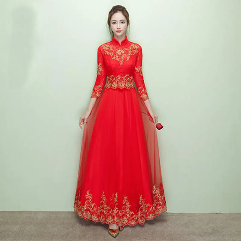 Aliexpress.com : Buy Red Bride Wedding Qipao Traditional Formal Chinese ...