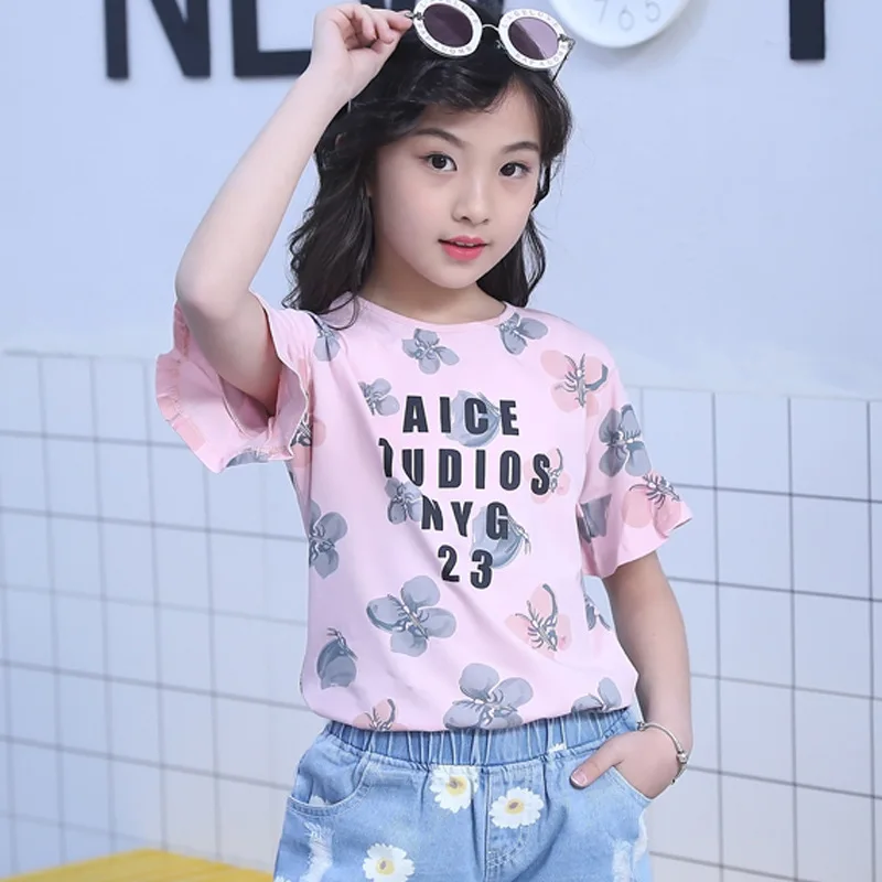 T shirt Girl 2018 Brand Summer Girls Clothes Flower Printing Short ...