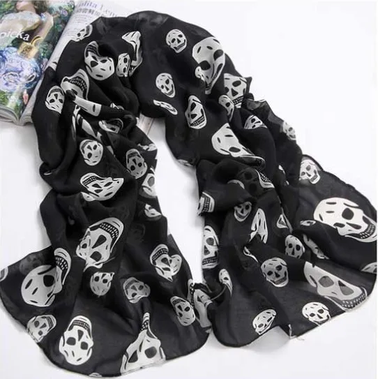 New Fashion Women Ladies Small Large Skull Skeleton Chiffon Print Wrap ...