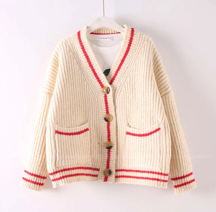preppy style Thickening pocket sweater Knitted Cardigan 2018 autumn ...