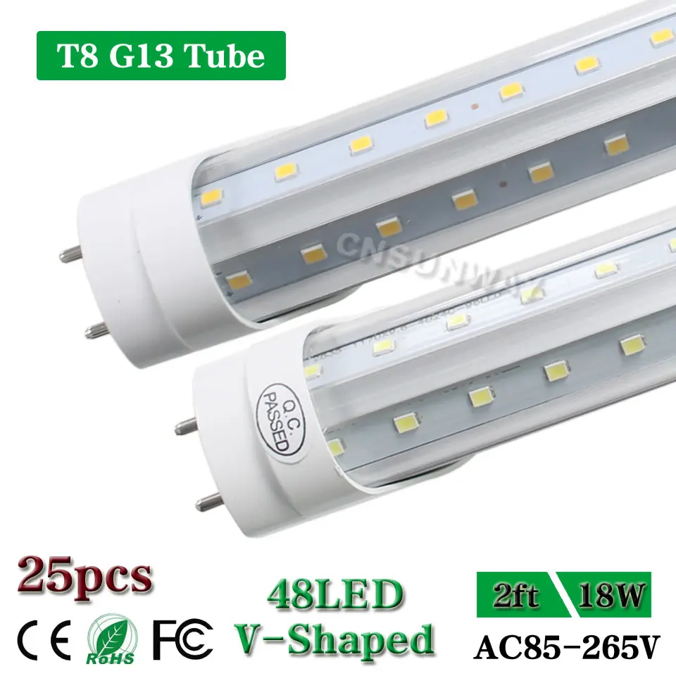 CNSUNWAY 2 ft Led Tube Lights T8 18W V Shaped Double Side Glowing LED ...
