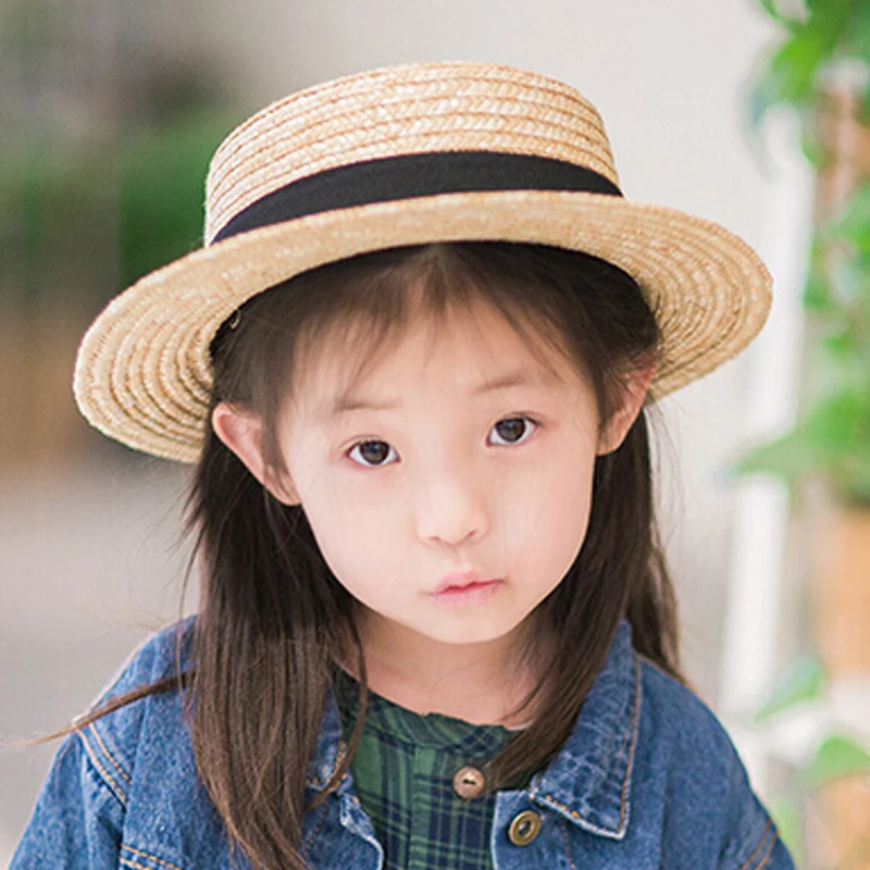 Cute Child Girls Boy Straw Sun Hat Kids Brim Beach Summer Boater Beach ...