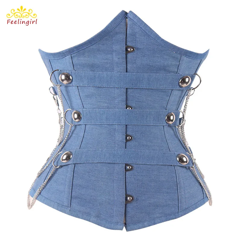 12 Steel Boned Blue Denim Corset Gothic Underbust S M L XL 2XL Waist ...
