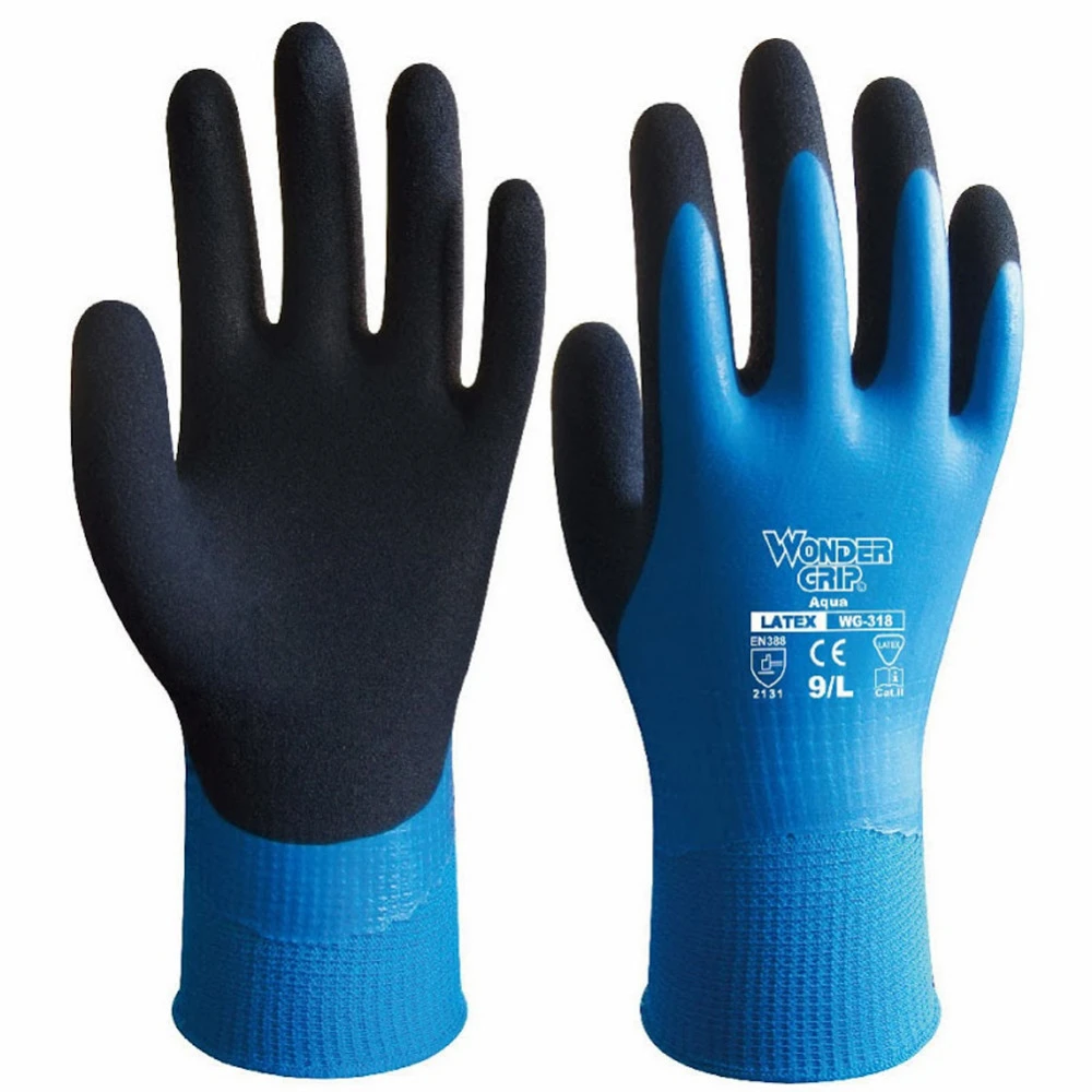 Wonder Grip Gloves Latex Waterproof Fully Coated Gloves Nylon Blue Work ...