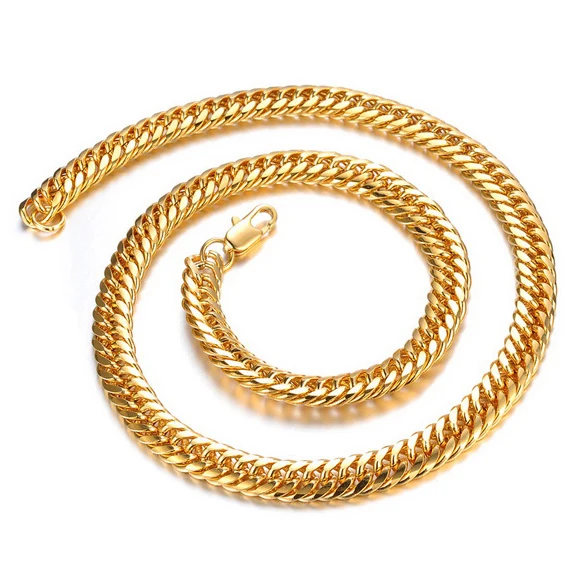 Heavy MENS 24K SOLID GOLD FILLED FINISH THICK MIAMI CUBAN LINK NECKLACE ...