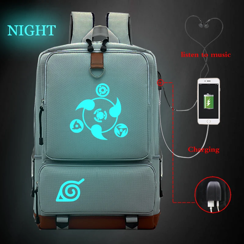 NARUTO Backpacks Anime Luminous Laptop Bag USB Charging Backpack Unisex ...