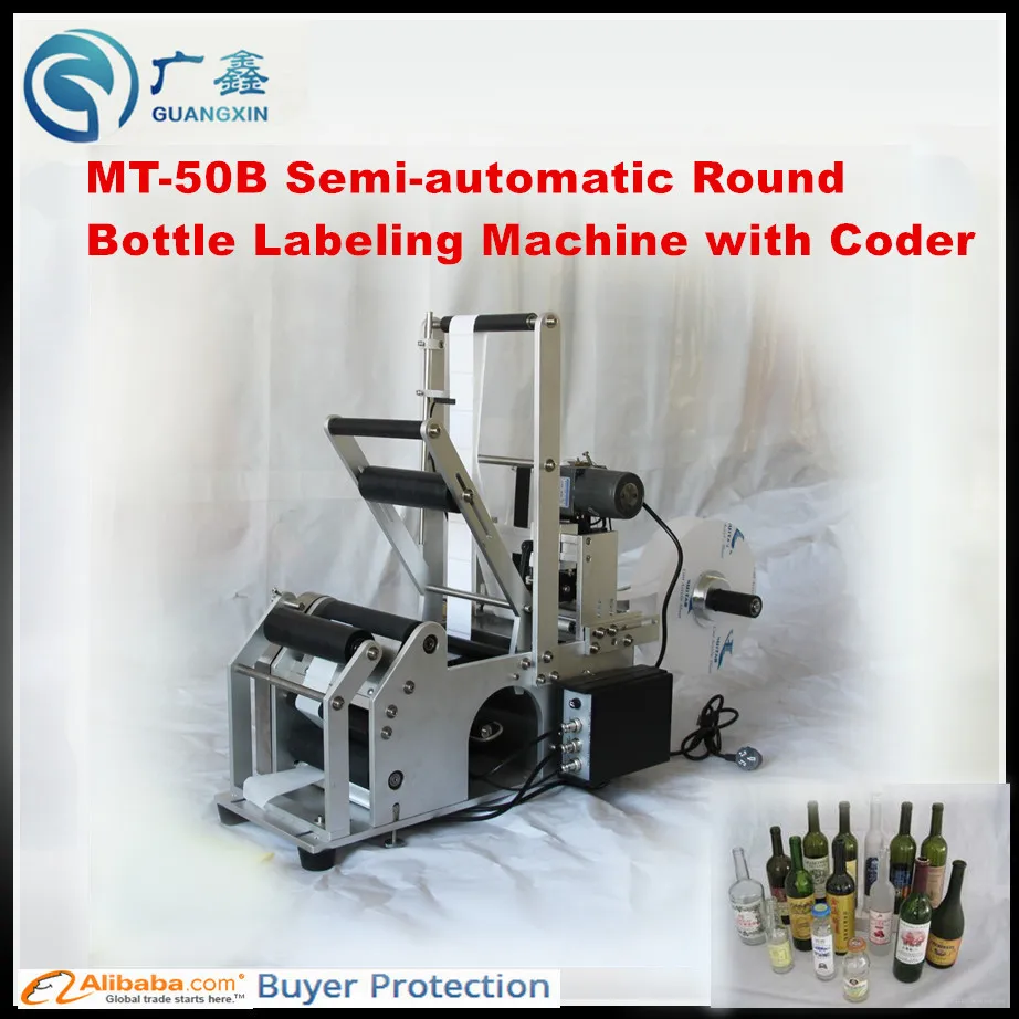 Mt 50b Semi Auto Round Bottle Labeling Machine With Coder Glass Round And Plastic Round Bottle