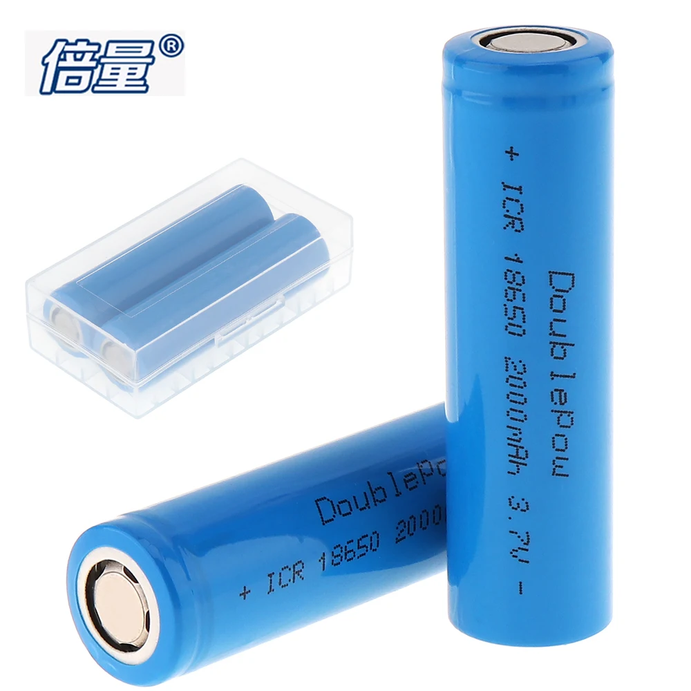 2pcs Doublepow 2000mAh 3.7V 18650 Battery Li ion Lithium Rechargeable ...