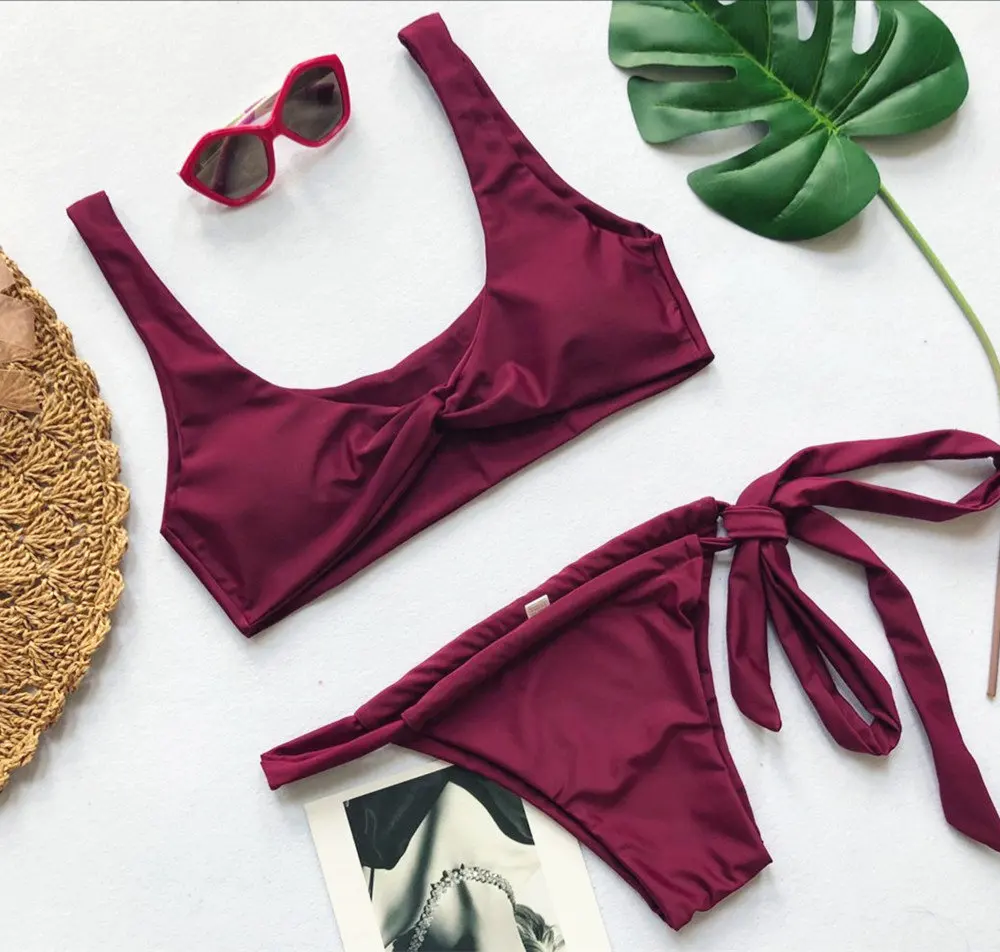 Bandage Bikini Women Push Up Swimsuit Girls Chest Knot Swimwear Low