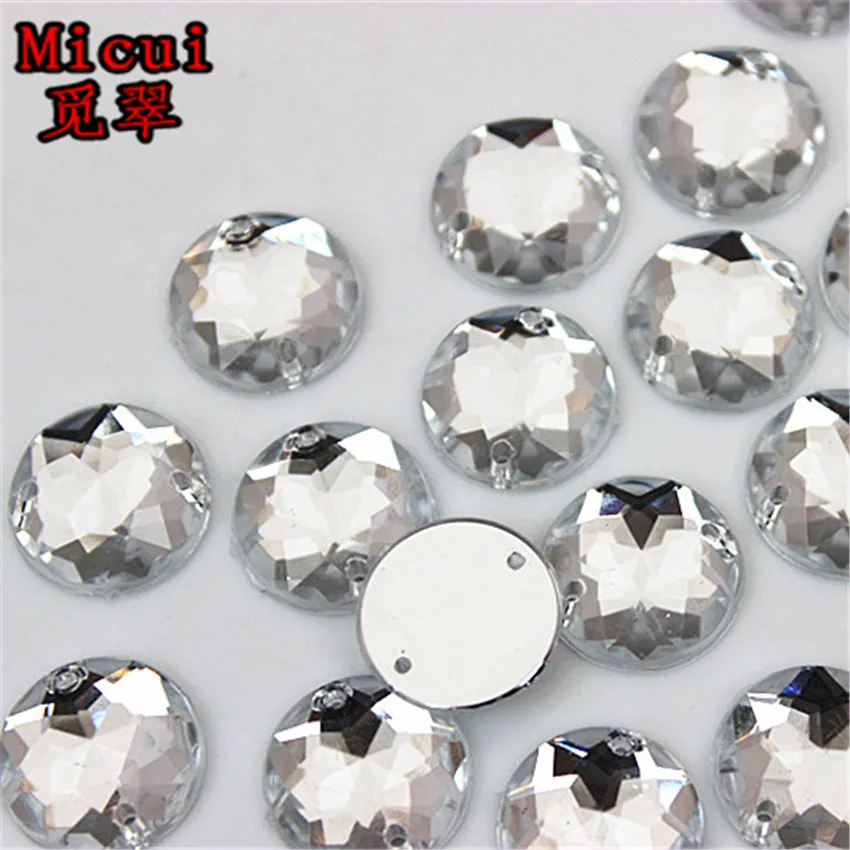 Micui 100PCS 15mm Clear Round Acrylic Rhinestones Crystal Flat Back ...