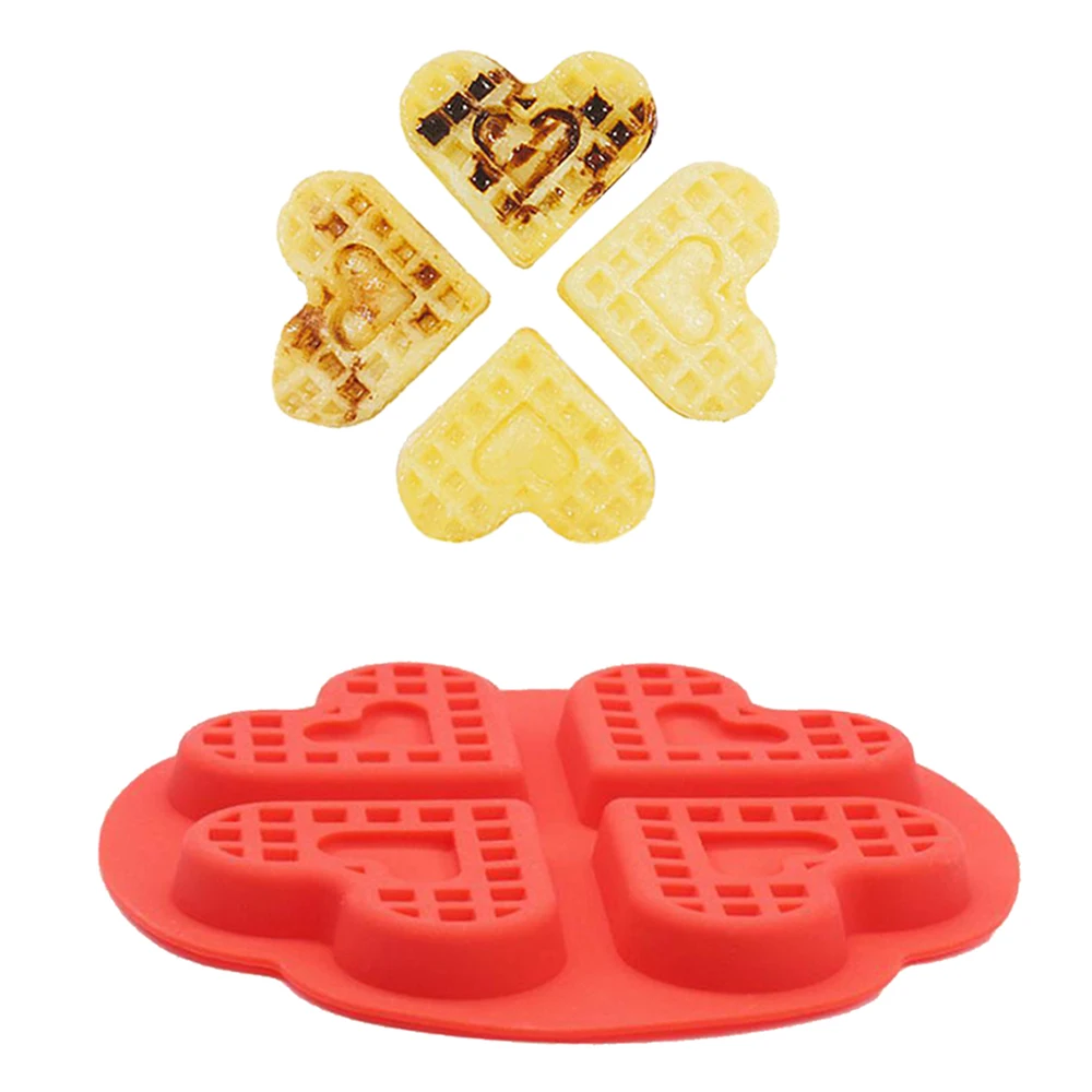 4 Heart Holds Shape Waffle Mold Creative Silicone Muffin Cake Waffle ...