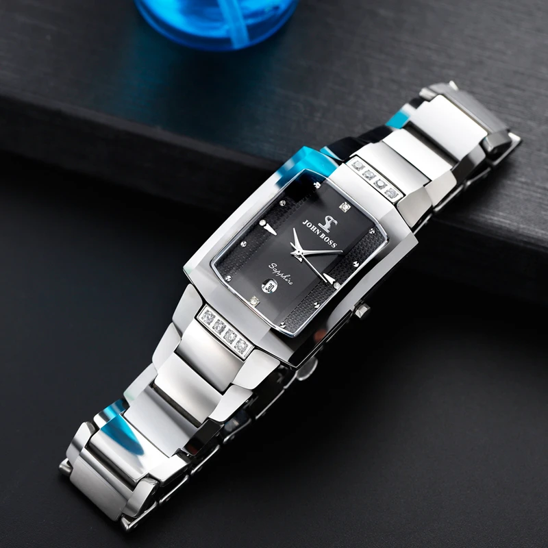 Tungsten Steel Rectangle Business Watch Men Classic Diamond New Fashion ...