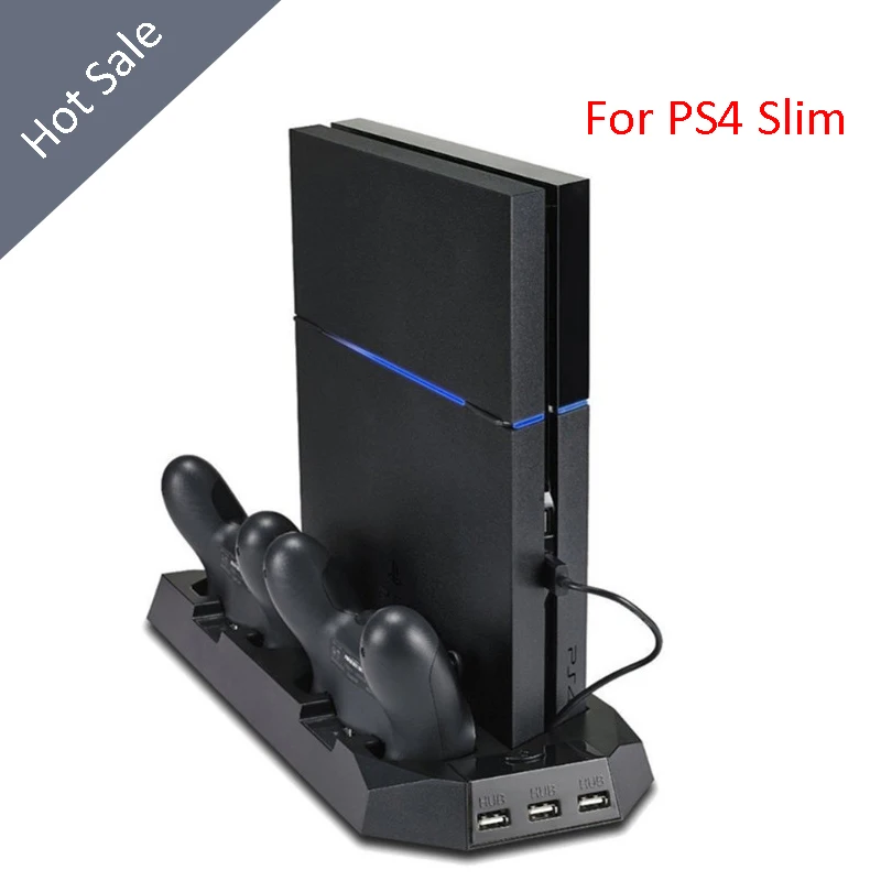 Mutilfunction 냉각 팬 쿨러 수직 스탠드 냉각 팬 Ps4 슬림 콘솔 용 듀얼 충전 스테이션 포함fan