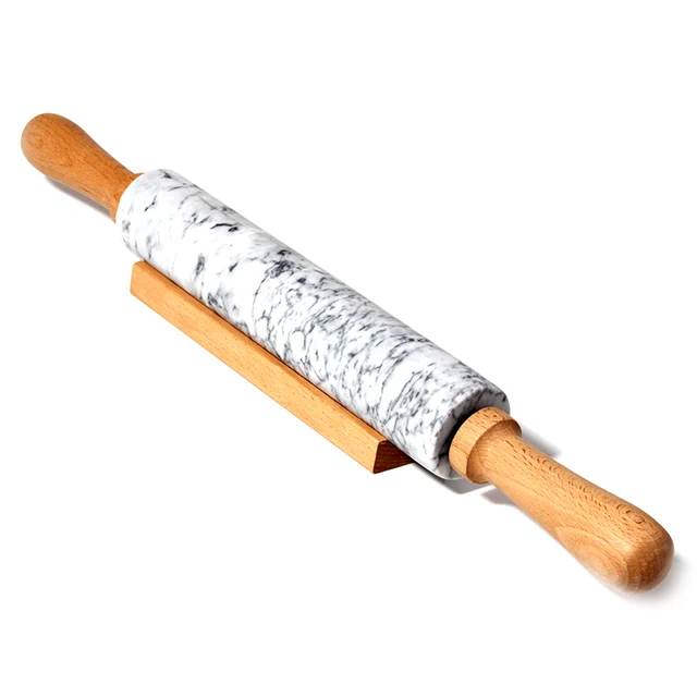 18-inch Large Deluxe Natural Marble Stone Rolling Pin with Wood Handles ...