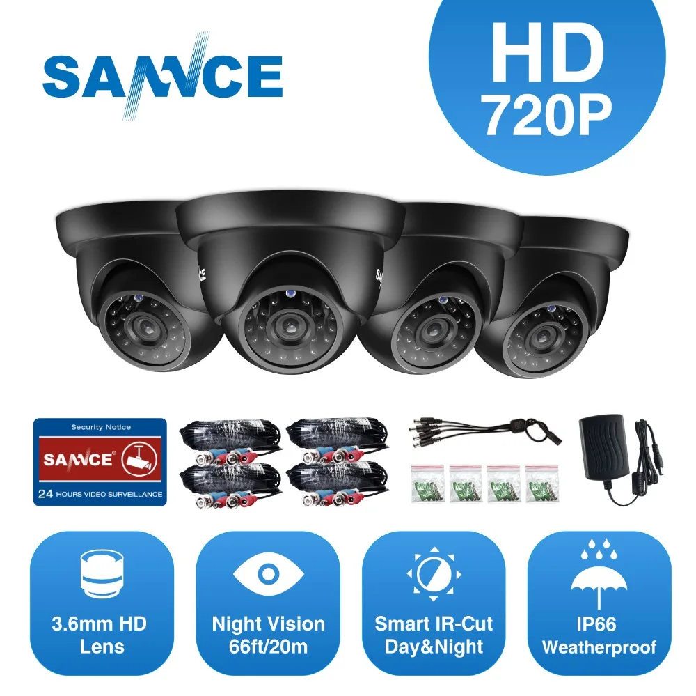 SANNCE 4pcs Dome 720P CCTV Camera IR Night IP66 1.0mp CCTV Security ...