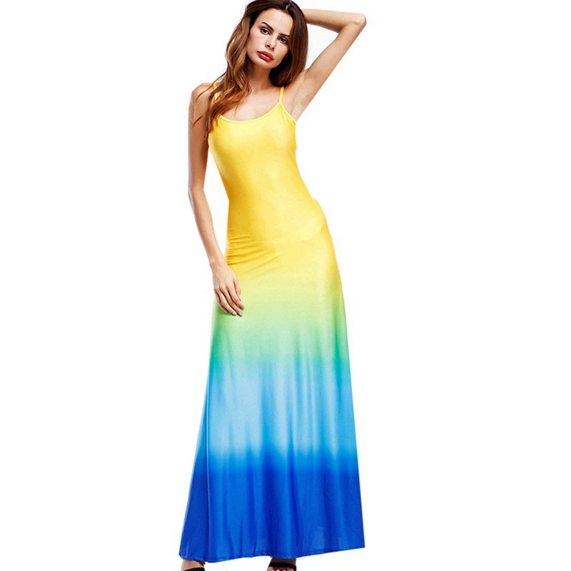 Yilia Gradient Color Sleeveless Sexy Runway Dress Women O Neck