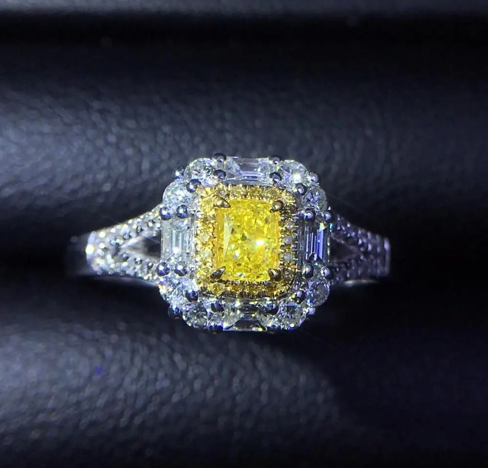 Настоящие хорошие драгоценности из чистого золота 18 К натуральный желтый бриллиант 0.22ct ...