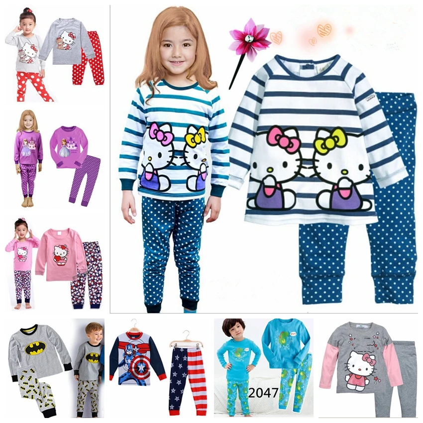 New Autumn 2 7year girls Cat pajamas kids sleepwear children cartoon ...