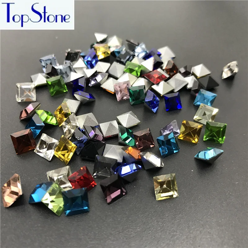 Mix Colors 3mm,4mm,6mm 50pcs Small Square Rhinestones Point Back Tiny ...