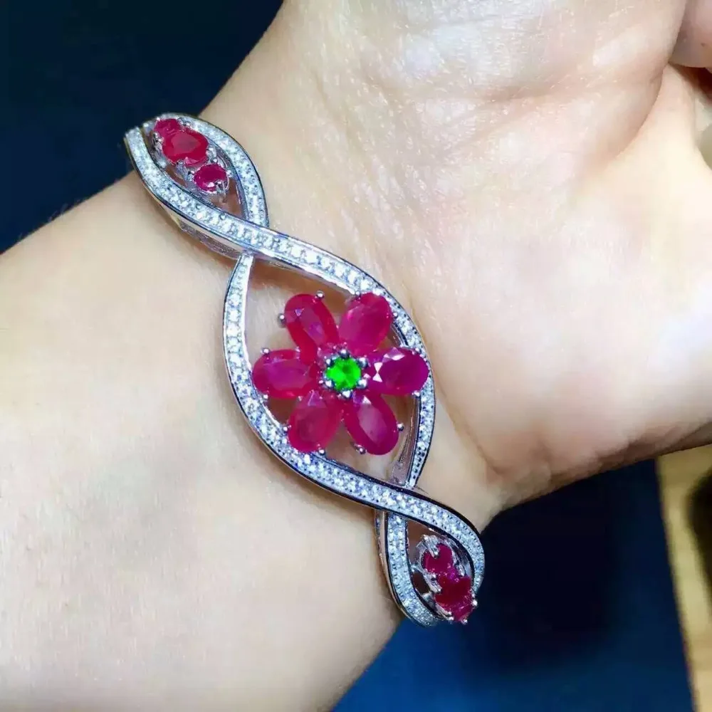Natural red ruby gem Bangles Natural gemstone irregular Flowers Bangles ...