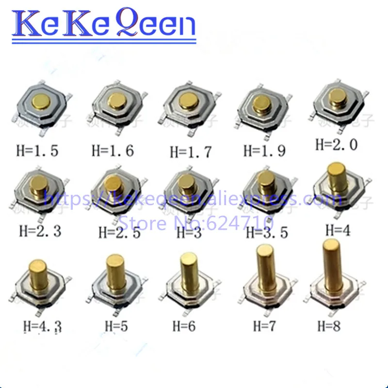 50PCS SMD Tactile Tact Push Button Micro Switch 4*4*1.5MM~9MM 4X4X1.5MM ...