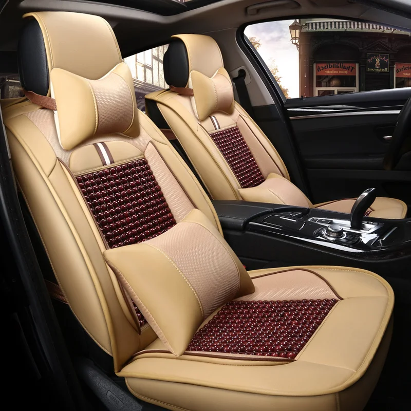 Autofans Universal Wood Bead With Leather Car Seat Covers Massage