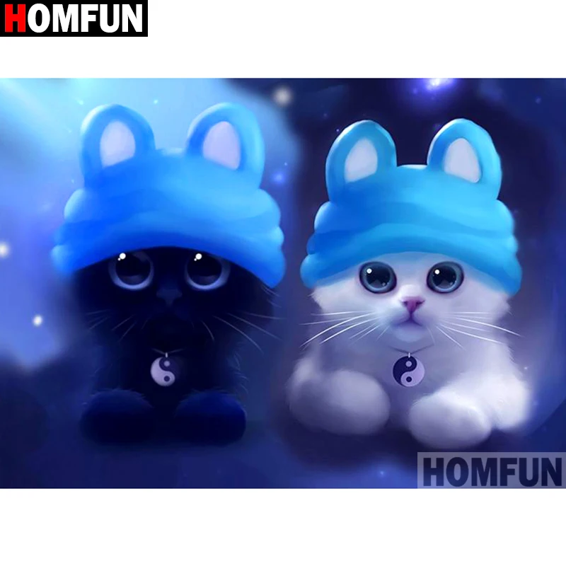 Homfun Full Square/round Drill 5d Diy Diamond Painting "cartoon Cat ...