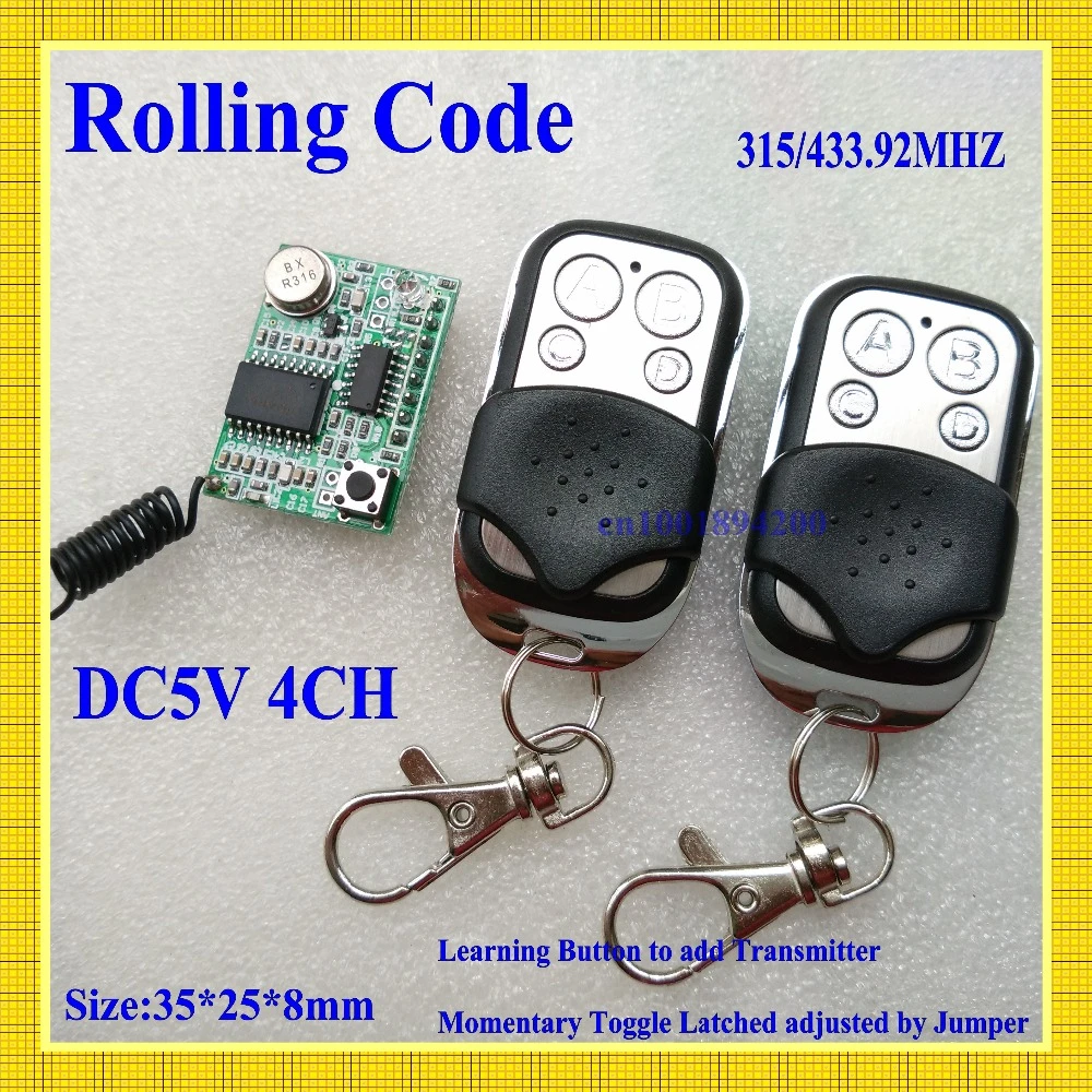 Rf Rolling Code Decoding Receiver Module + 2 Transmitters Dc 5v 4ch Ttl ...