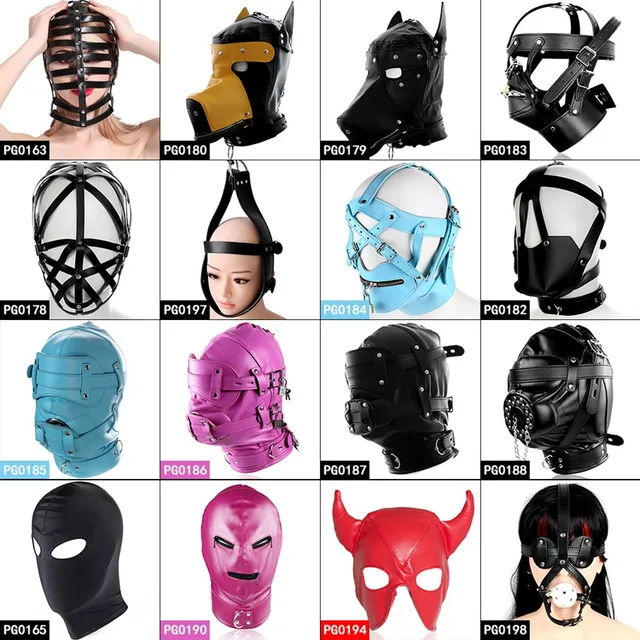 Pu Leather Mask Head Harness Unisex Hood Headgear Festival Wear For