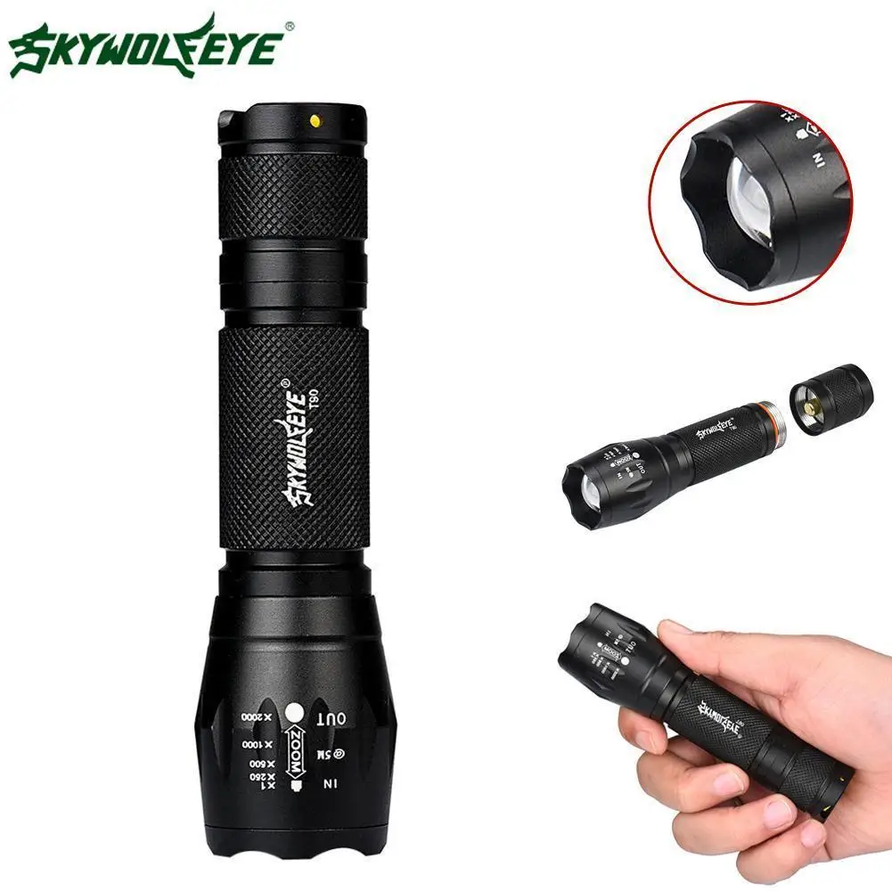 Skywolfeye Flashlight Zoomable 8000lm T6 Led Tactical Torch Portable ...