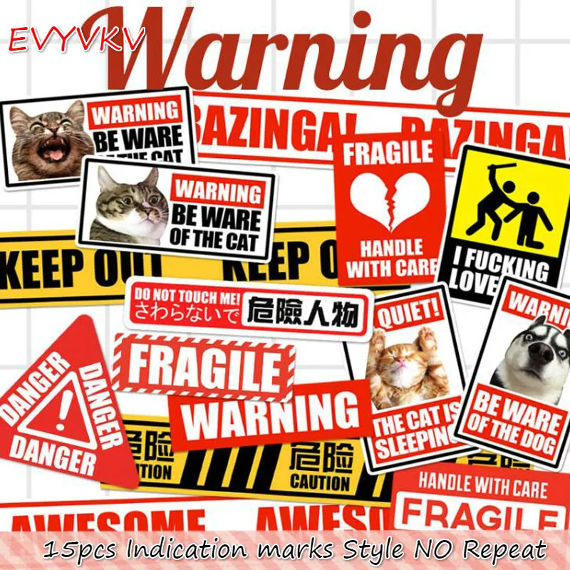 15pcs Cute Animal Warning Signs Warning Line Sticker For Suitcase Car ...
