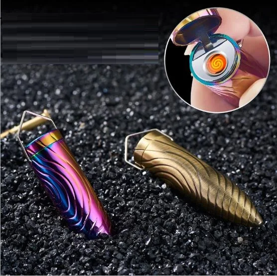 USB Charging Windproof Metal Lighter Double-Sided Wire Keychain Pendant ...