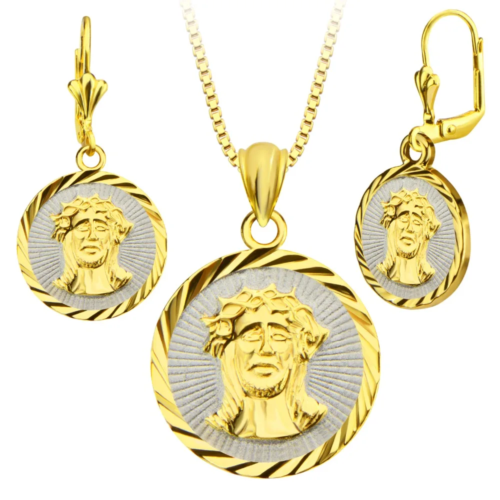 Jesus Fashion Necklace Earrings Sets Women Gold Color Cross Religious ...